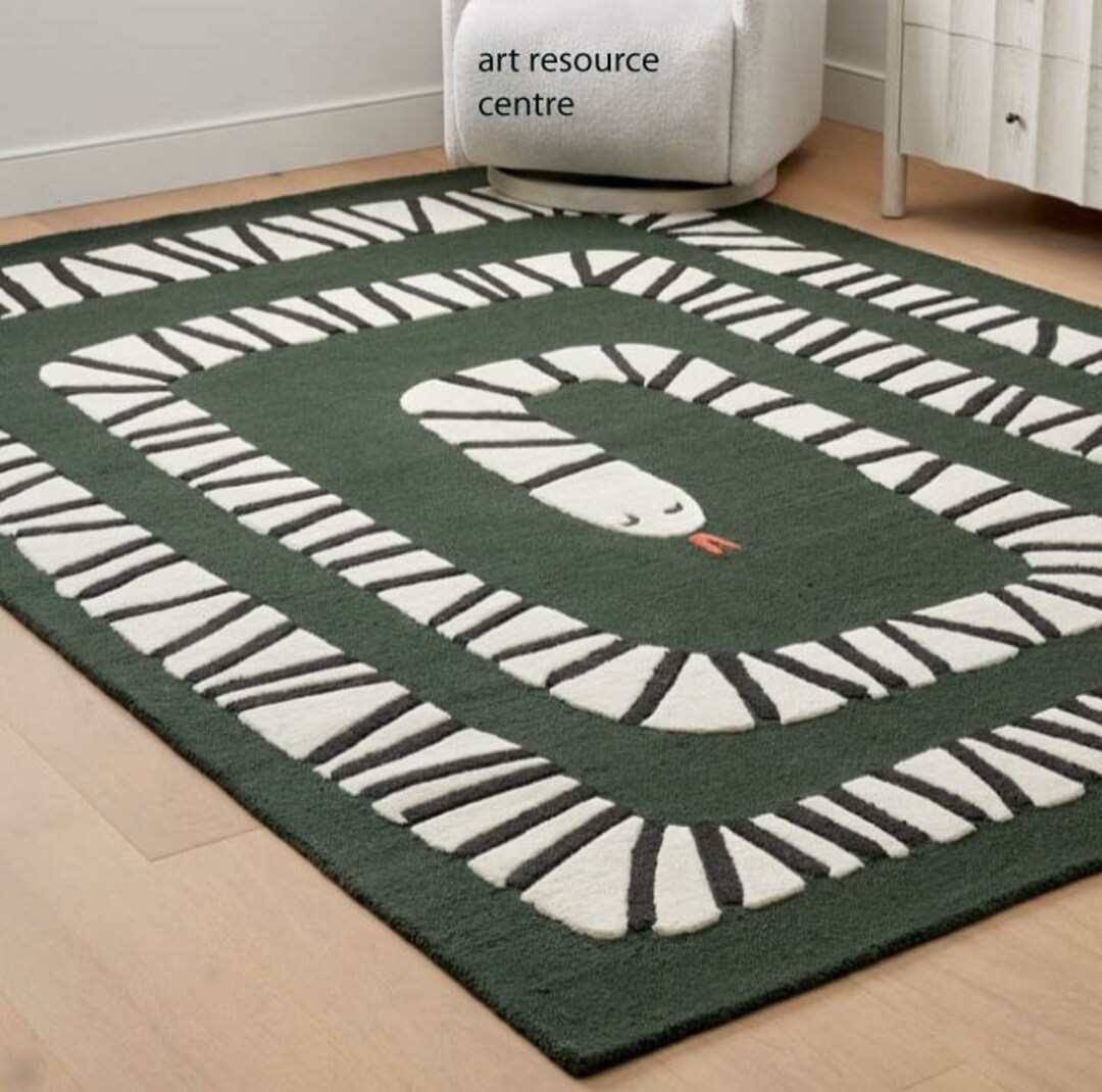 Handmade 10x14 Green White Tufted Snake Designer Area Rug for Living ...