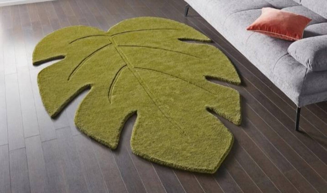 Minimalist Modern Abstract 8x10 Irregular Shape Monstera Leaf Woolen ...