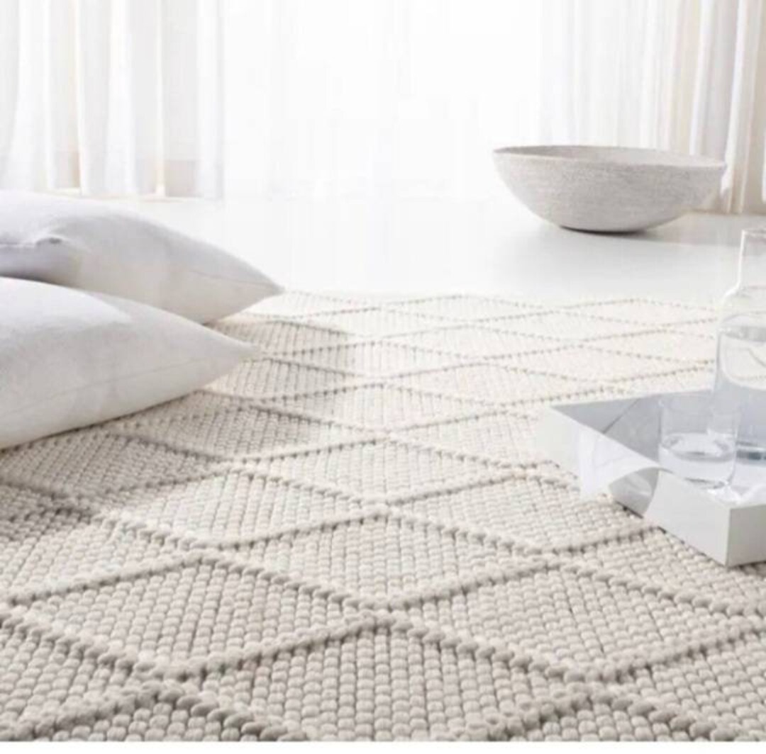 Hand Knitted Rug Chunky Wool Rug Loop Braided Rug Hand Woven Flat ...