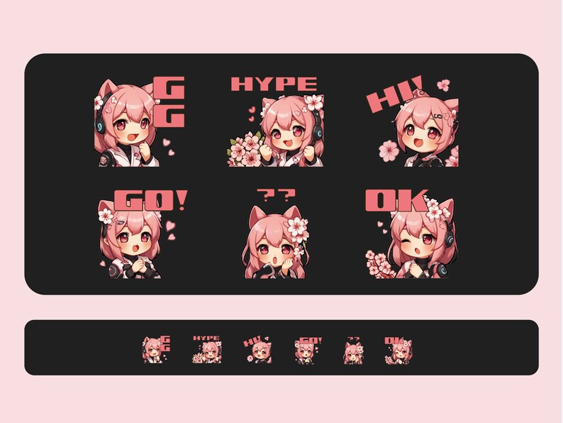 Emotes Pack - Sakura Gamer Girl Emotes Pink Twitch Kawaii Emotes Twitch ...