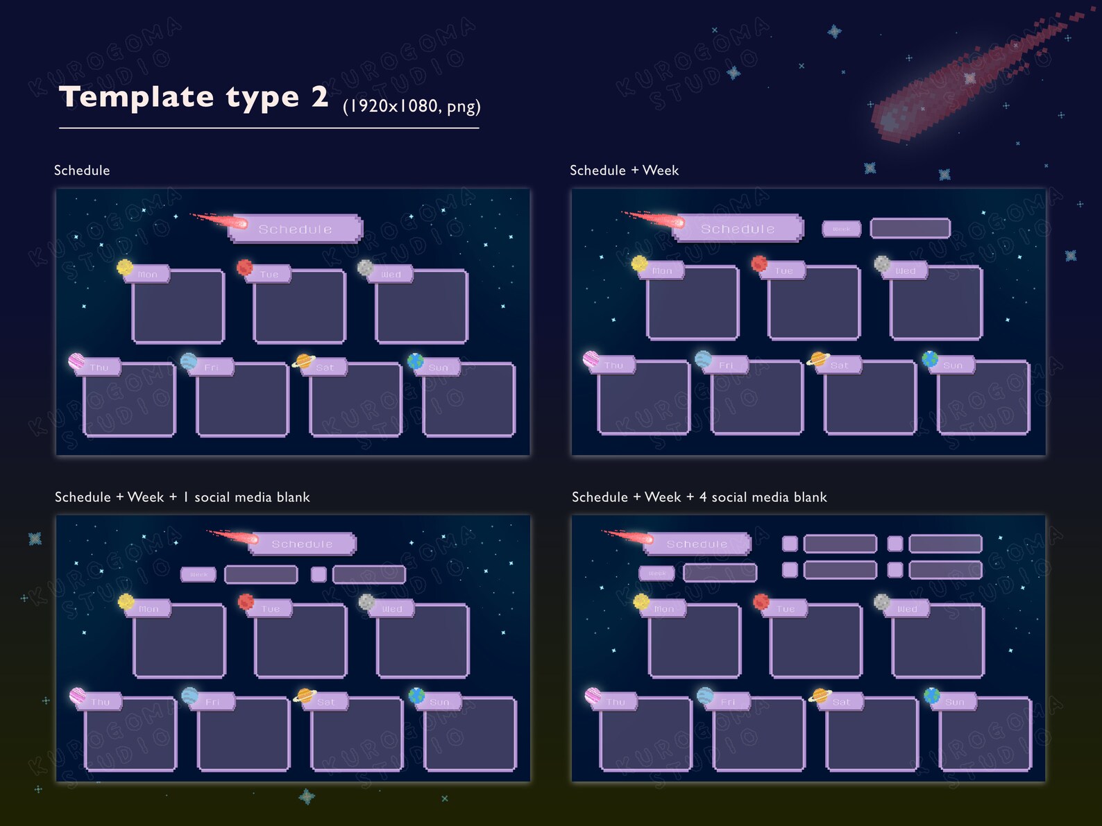 ENG Ver. Stream Schedule Template - Pixel Galaxy Theme | Twitch Social ...