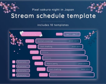 Stream Schedule Template - Pixel Starry Night in Japan | Twitch Social ...