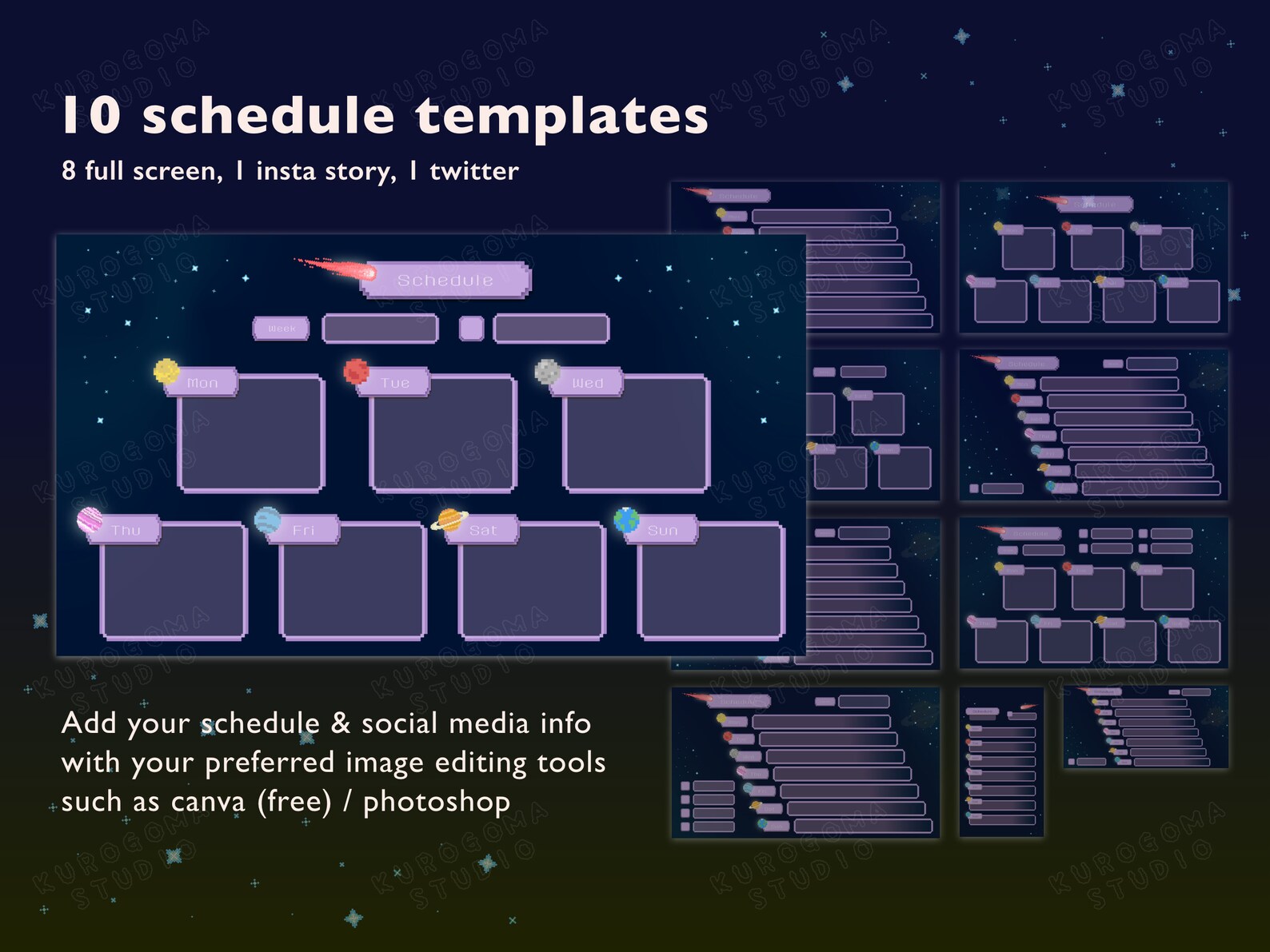 ENG Ver. Stream Schedule Template - Pixel Galaxy Theme | Twitch Social ...