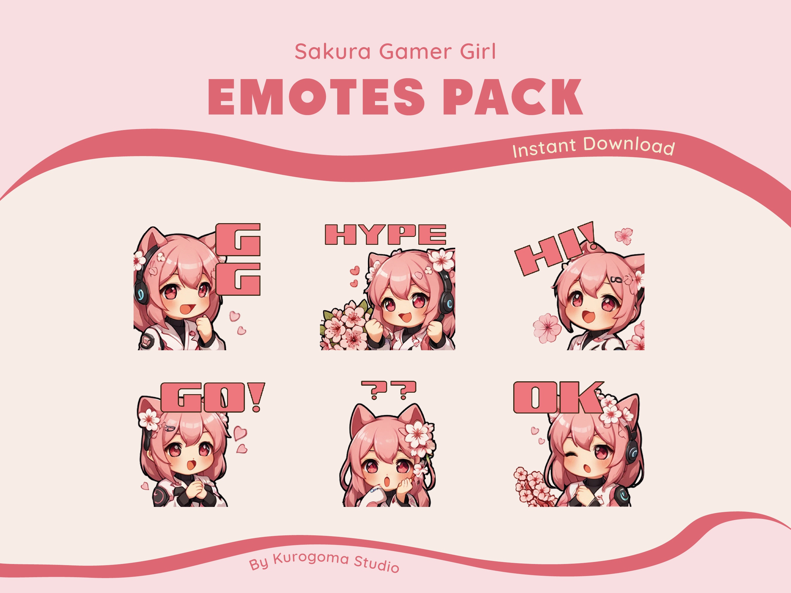 Emotes Pack - Sakura Gamer Girl Emotes Pink Twitch Kawaii Emotes Twitch ...