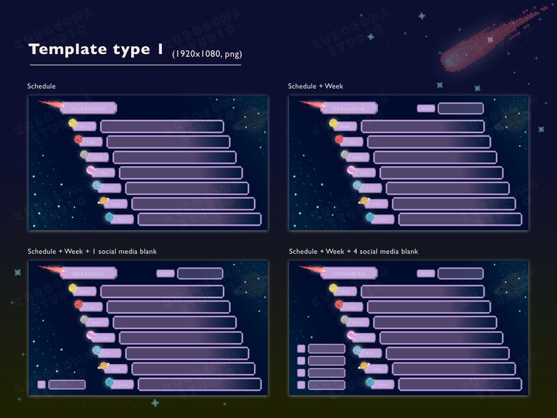 ENG Ver. Stream Schedule Template - Pixel Galaxy Theme | Twitch Social ...