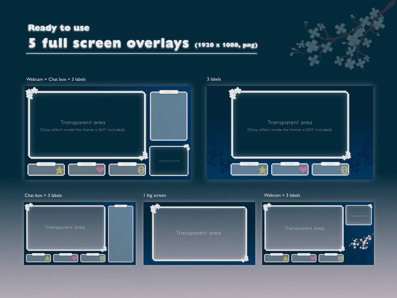 Twitch Overlay Package - Pixel White Sakura in Japan | Twitch Panels ...