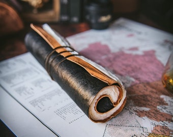 Vintage Handmade Paper Leather Roll-up Scroll, Journal, Diary - Etsy