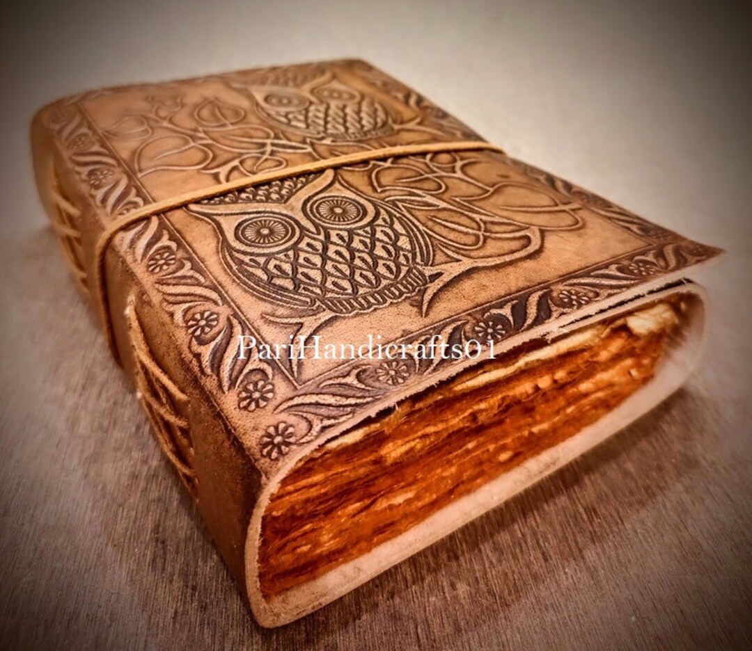 Leather Owl Emboss Journal, 210 Pages, Handmade Paper Journal, Leather ...