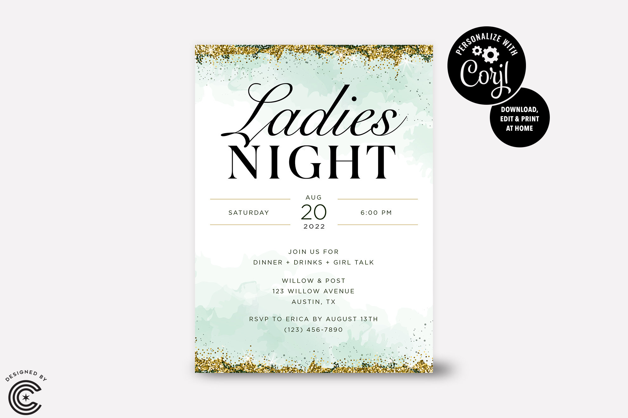 Ladies Night Invitation Girl's Night Out Gold & Glitter Classy - Etsy