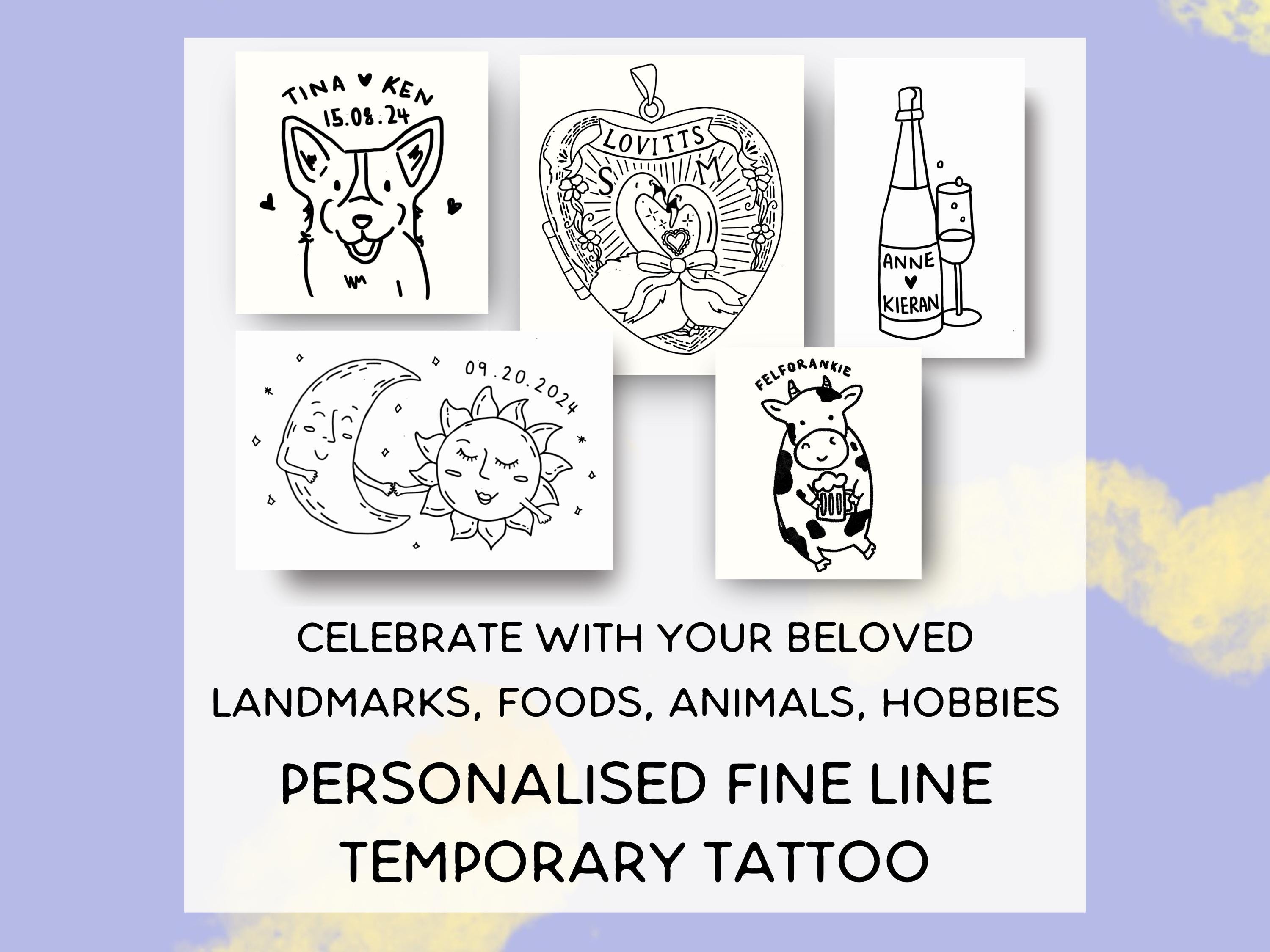 Customised Fine Line Temporary Tattoo, Temporary Tattoo Custom, Wedding ...