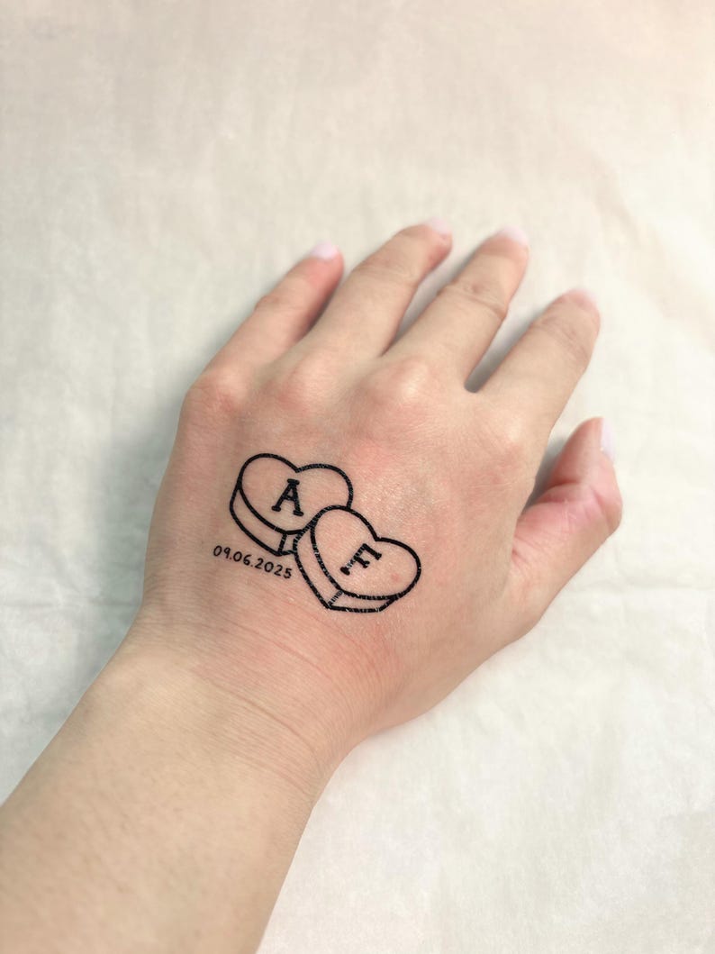 Custom Fine Line Heart Initials Temporary Tattoo Custom, Wedding Tattoo ...
