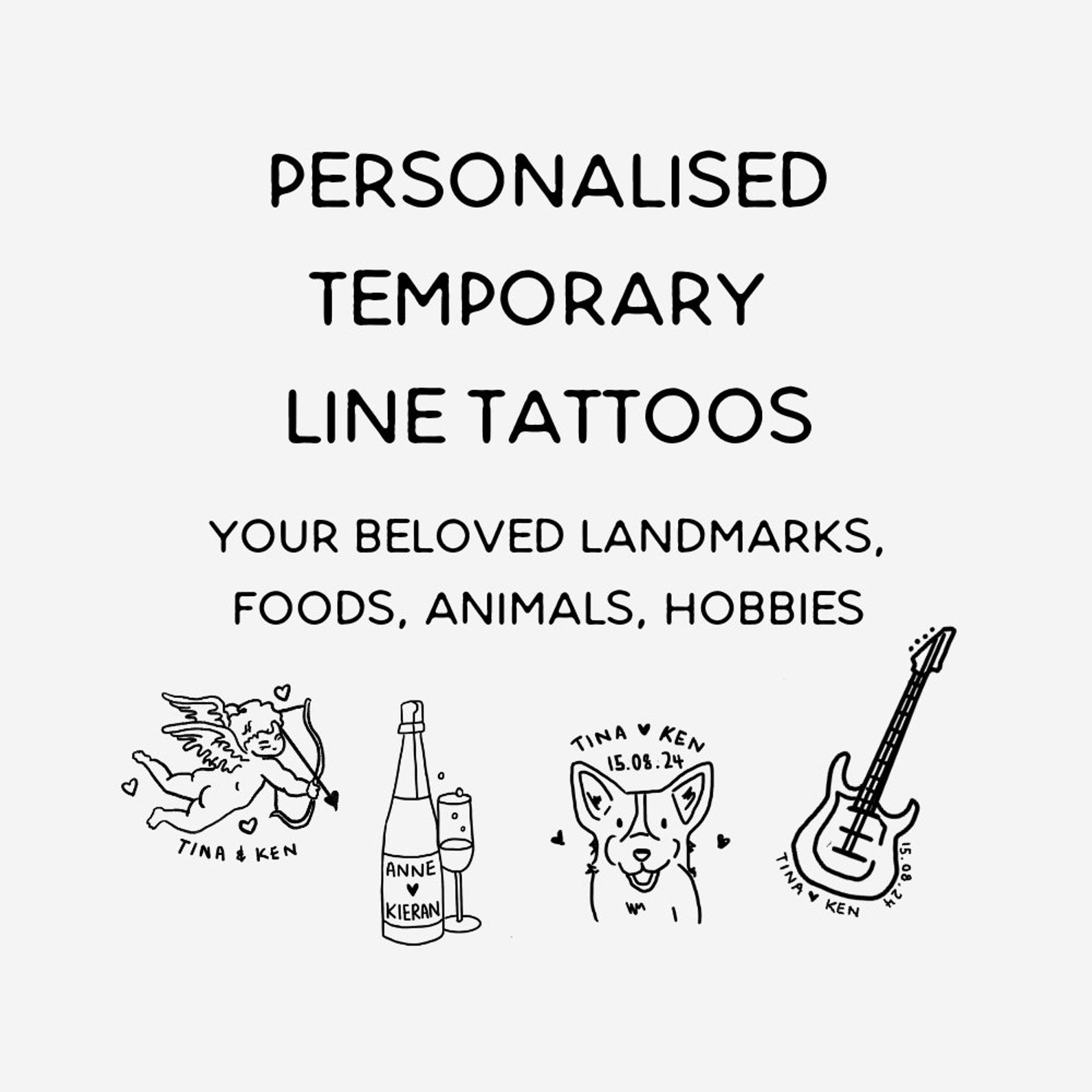 Customised Fine Line Temporary Tattoo, Temporary Tattoo Custom, Wedding ...
