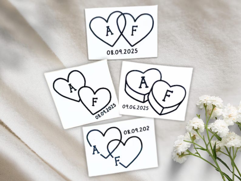 Custom Fine Line Heart Initials Temporary Tattoo Custom, Wedding Tattoo ...