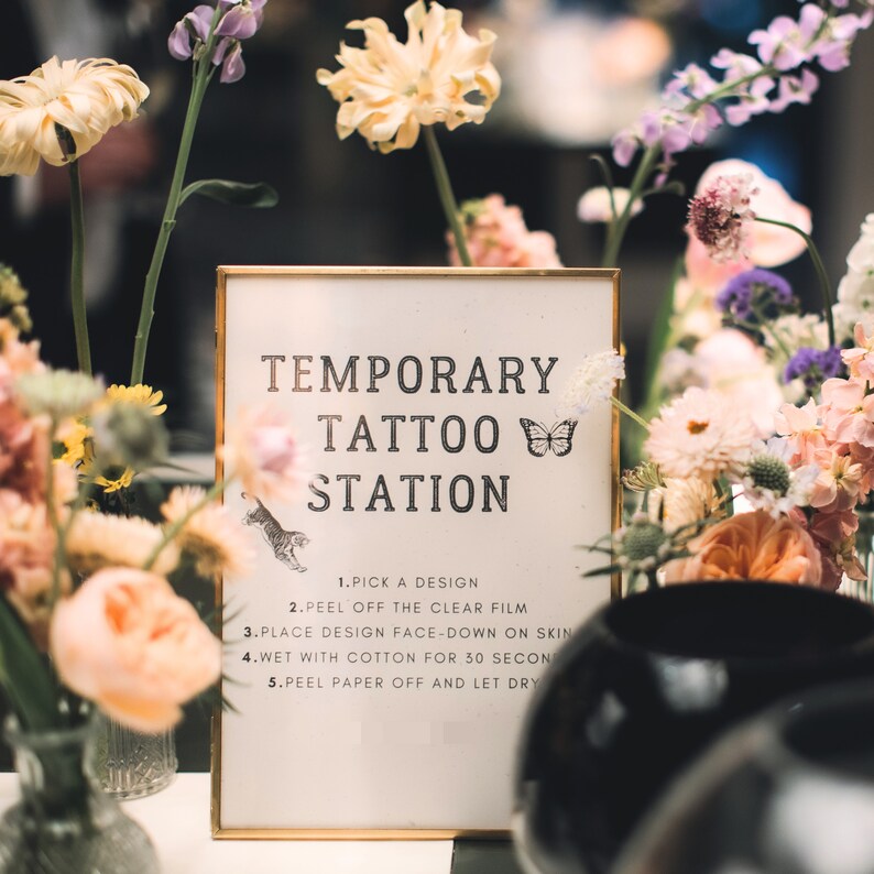 Tattoo Station Sign for Wedding or Party. Elegant Biker Tattoo Style ...