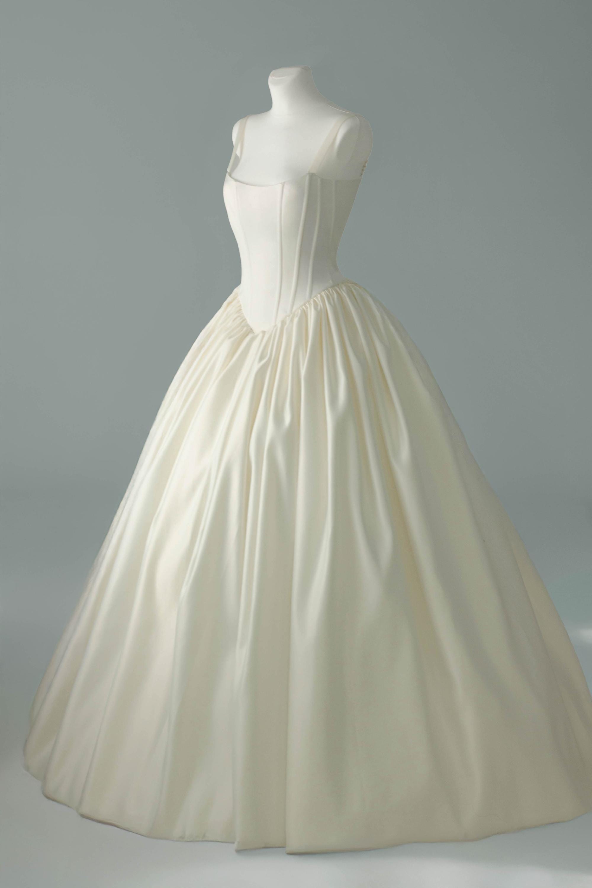 Modest Simple Wedding Dress With Fitted Corset and Puffy Skirt, Silk ...