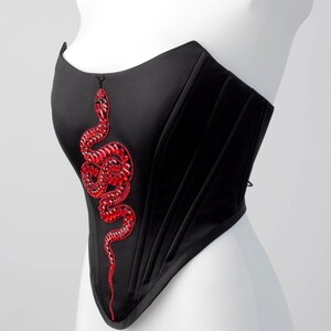 Black Satin Corset Top, Red Snake Embroidery, Gothic Glam Bustier - Etsy
