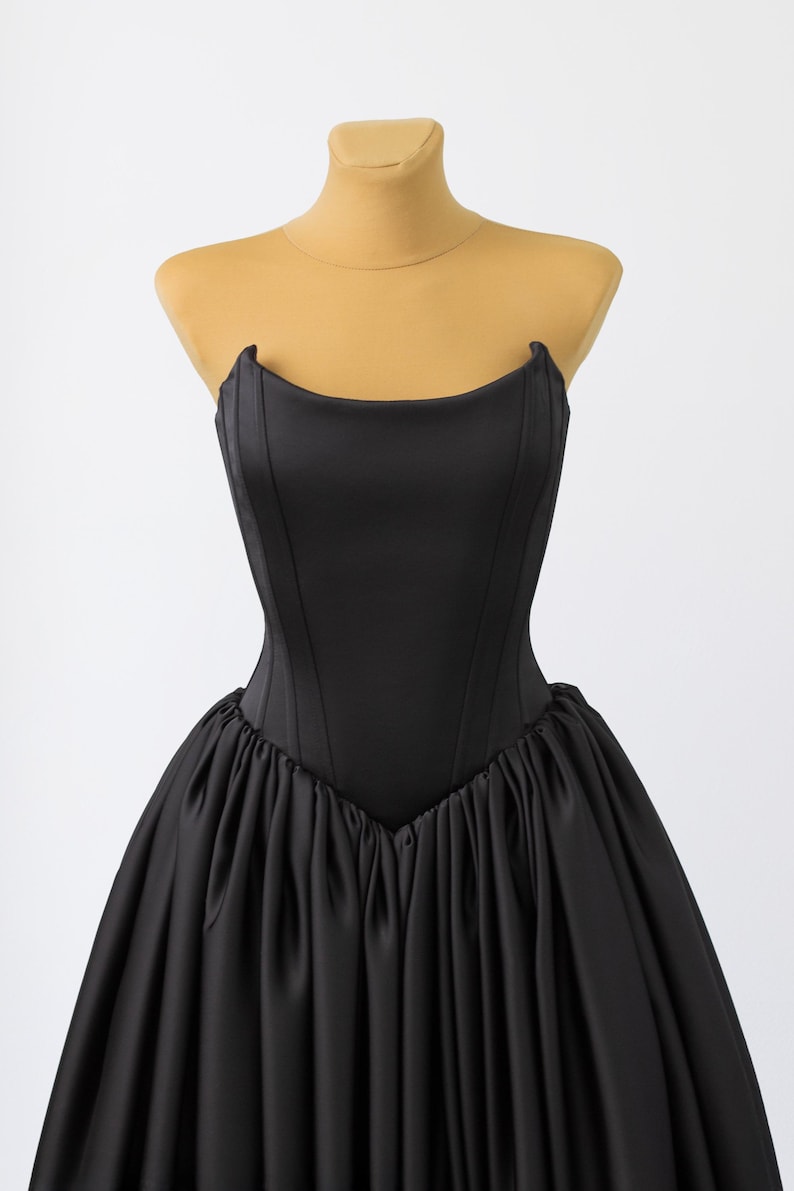 Custom Black Wedding Dress With Long Train, Dramatic Corset Bridal Gown ...