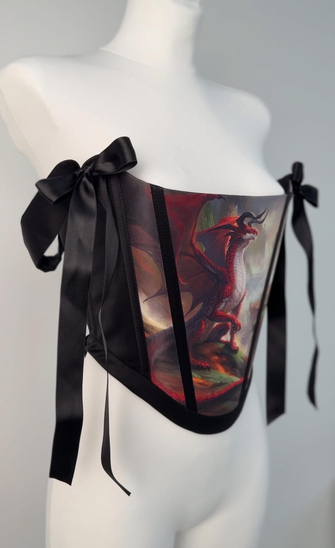 Dragon Corset Top With Satin Straps, Fantasy Bustier for Women, Gothic ...