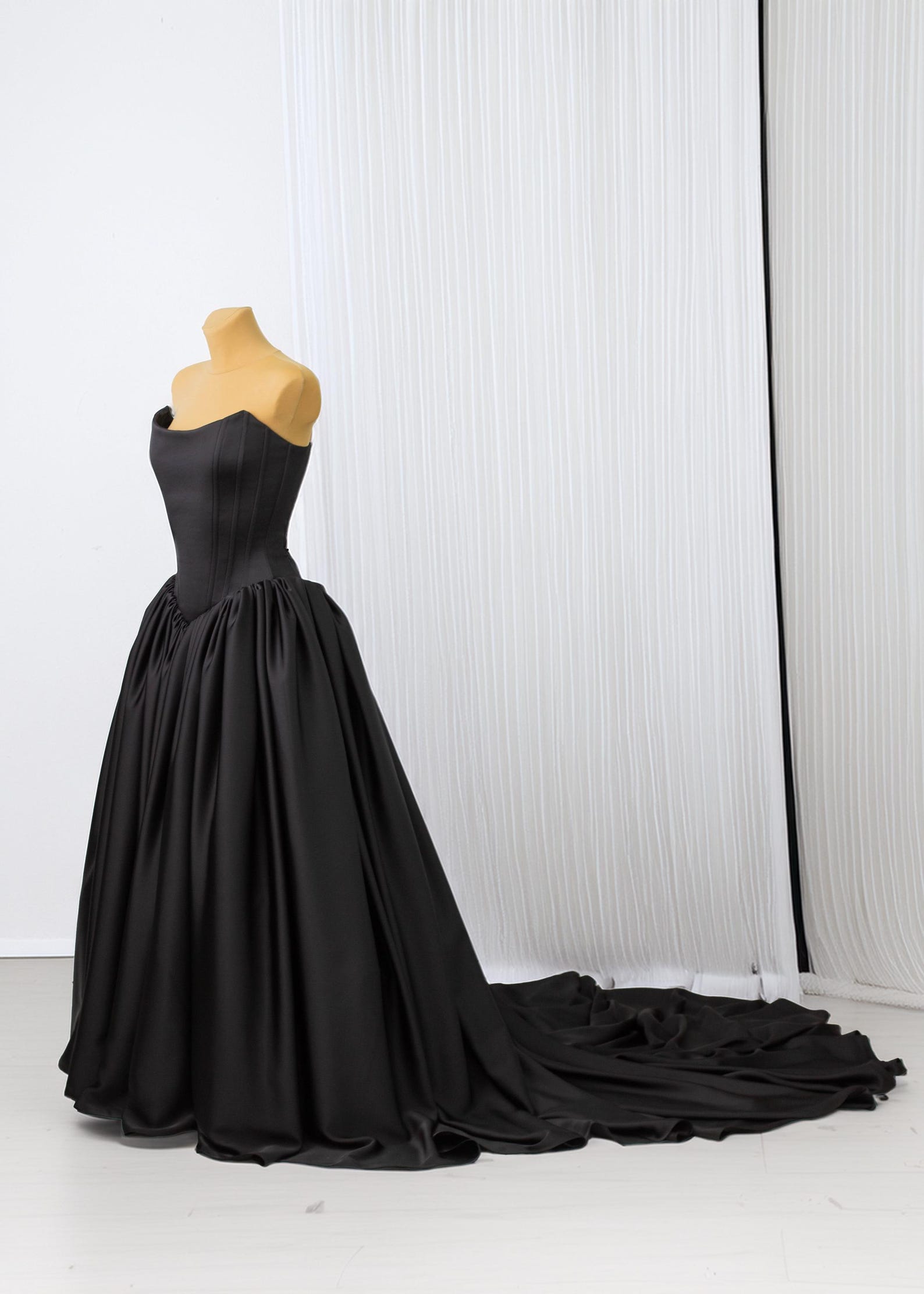Custom Black Wedding Dress With Long Train, Dramatic Corset Bridal Gown ...