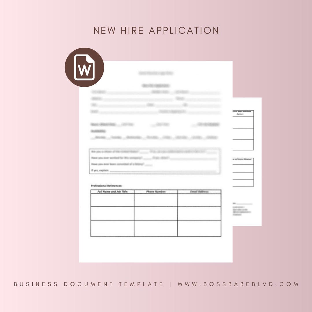 Job Application for Employment Form, Editable Word HR Template, Human ...