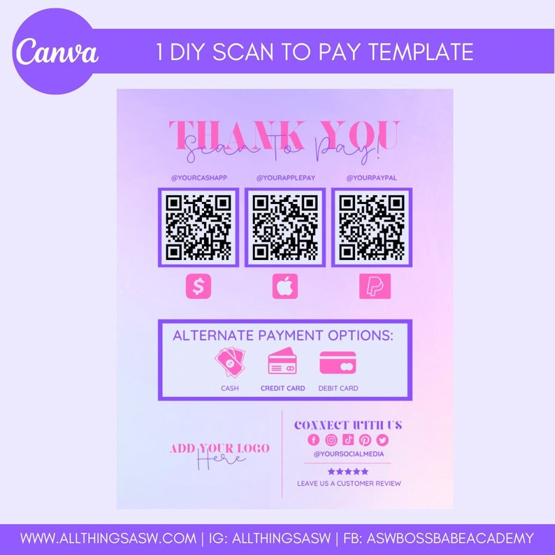 Editable QR Code Sign, Printable Payment Sign, Scan to Pay Template ...