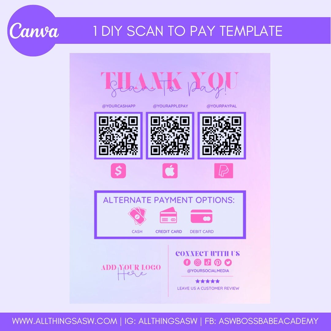 Editable QR Code Sign, Printable Payment Sign, Scan to Pay Template ...