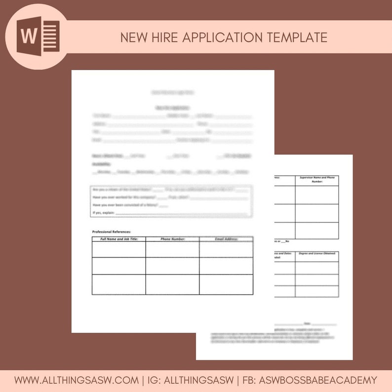 Job Application for Employment Form Editable Word HR - Etsy