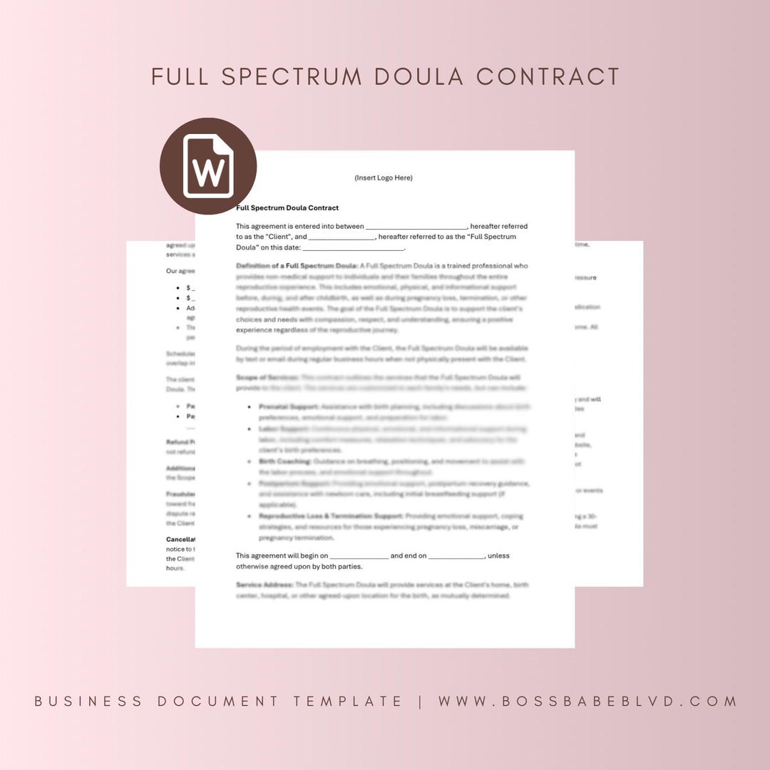 Full Spectrum Doula Contract Template, Doula Business Documents ...