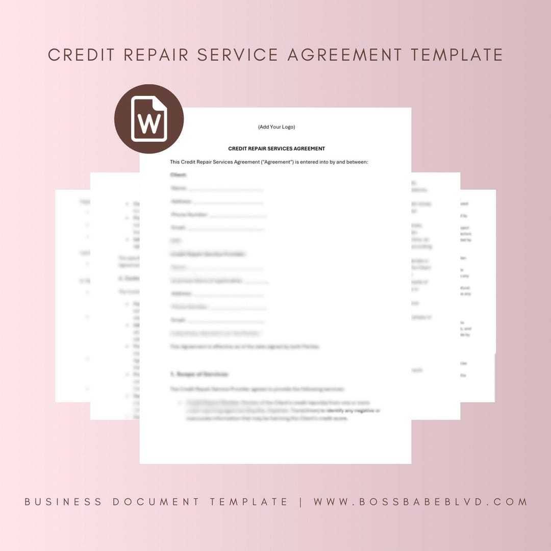 Credit Repair Services Agreement Template (microsoft Word) - Etsy
