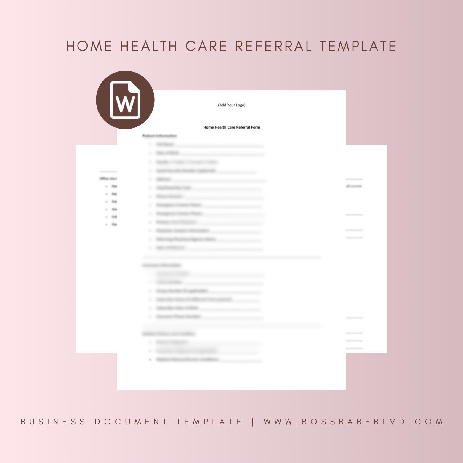 Home Health Care Referral Form Template, Printable Fillable PDF - Etsy
