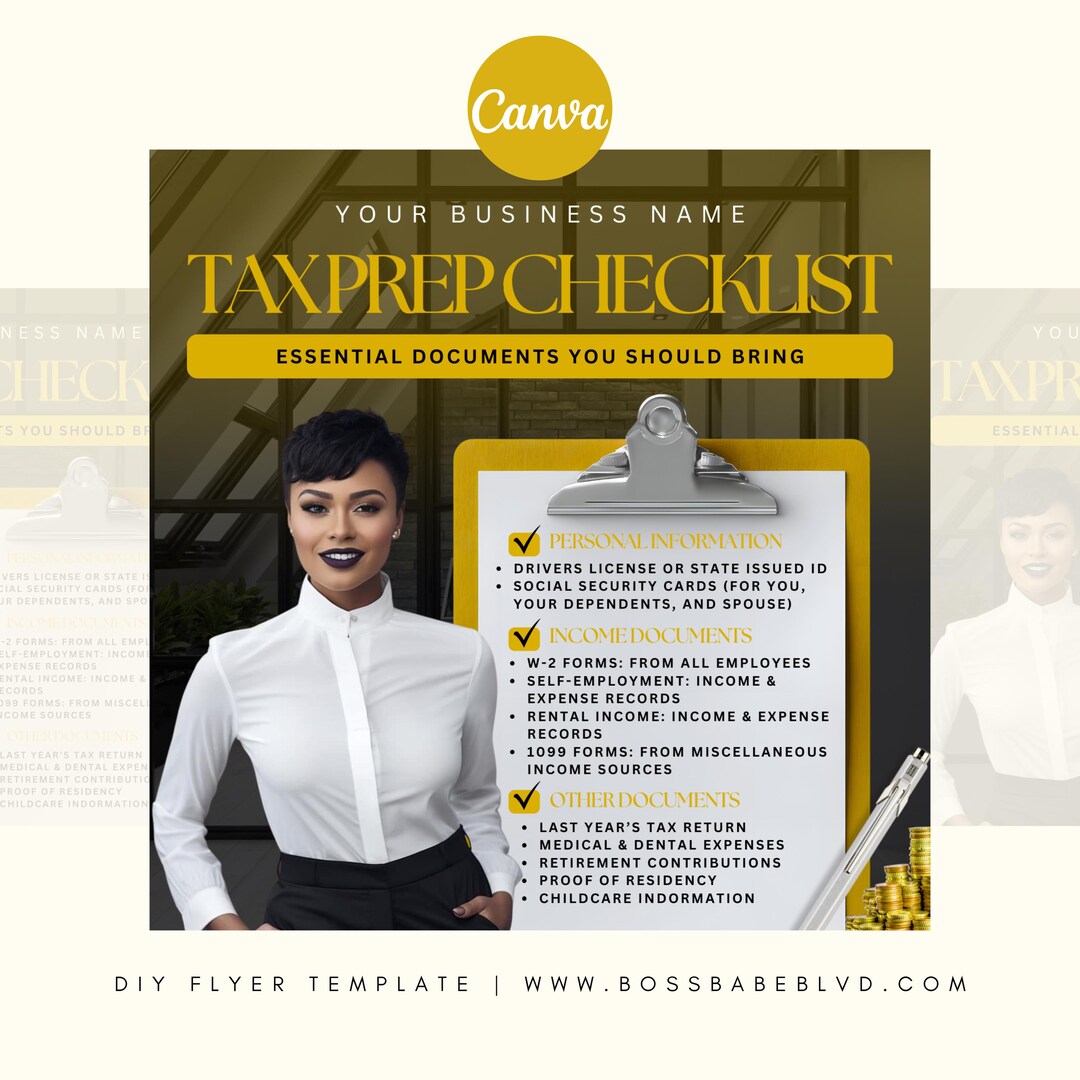 Tax Prep Checklist Flyer Template | Editable Canva Design (digital ...