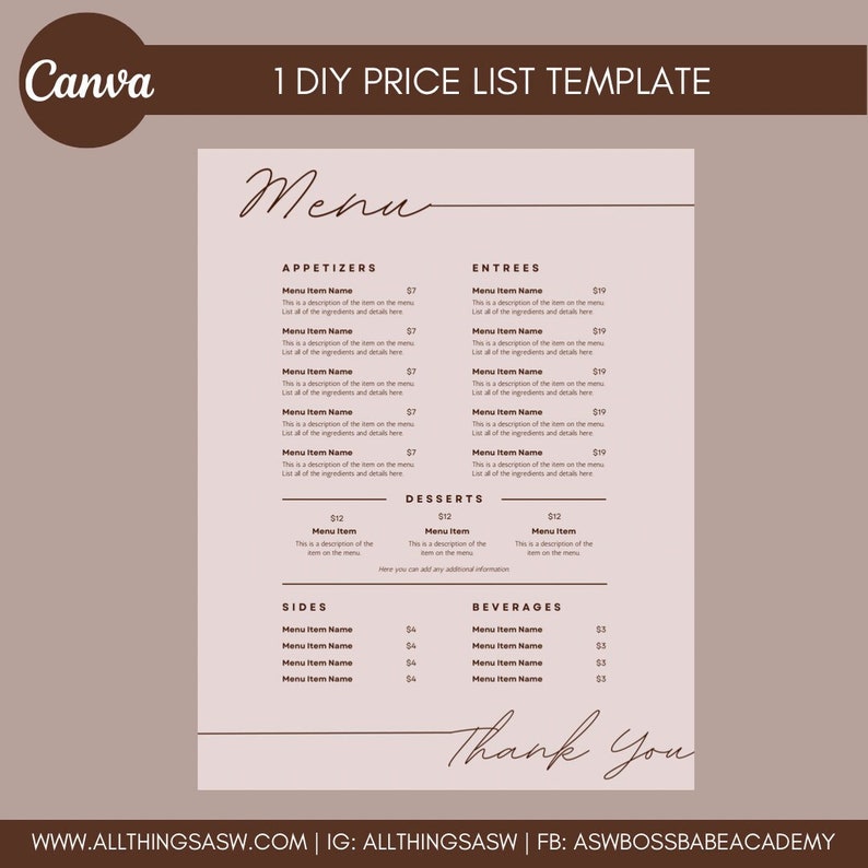 Restaurant Menu Template, Food Menu, Price List, Menu Price List, Menu ...