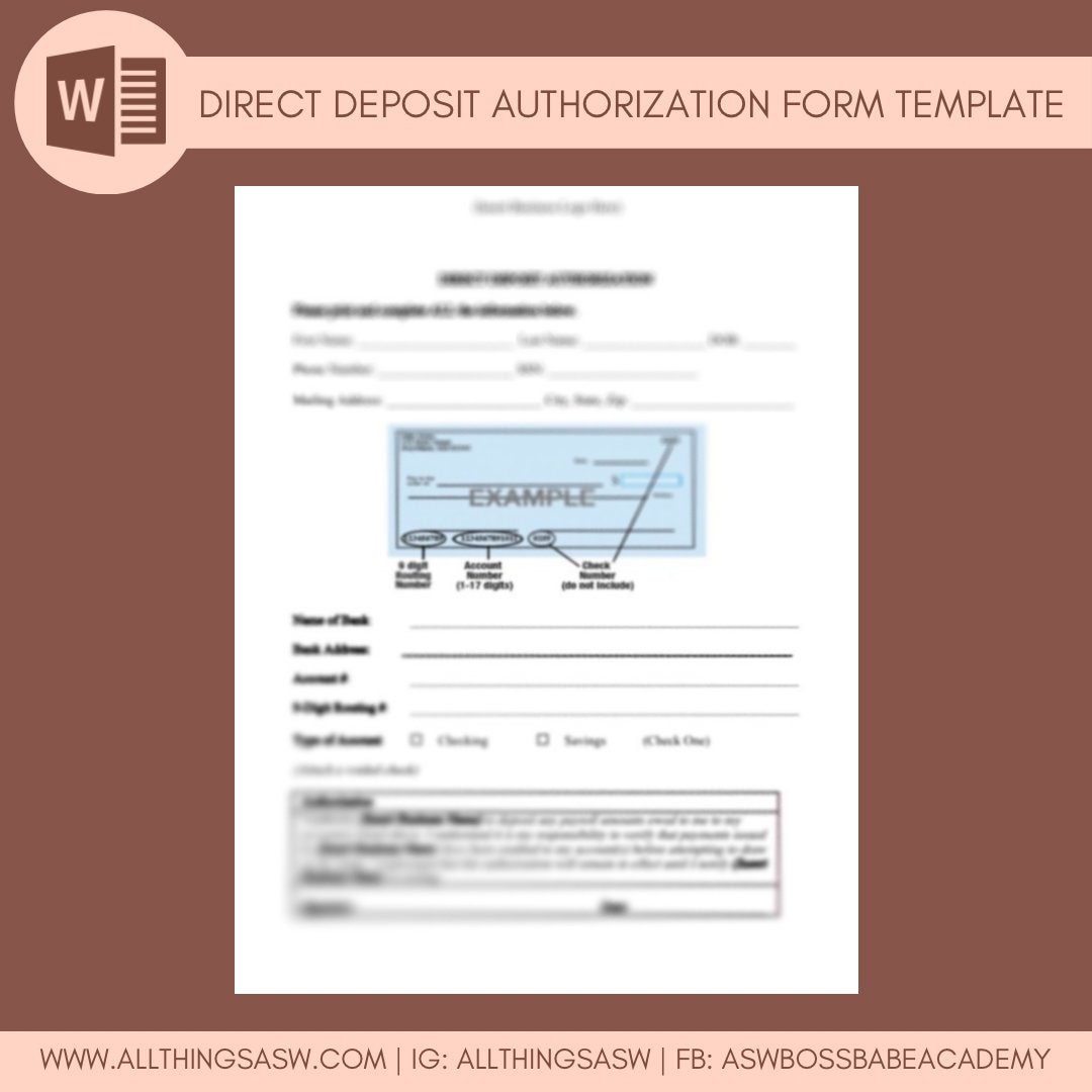 Direct Deposit Authorization Form, Direct Deposit Authorization ...