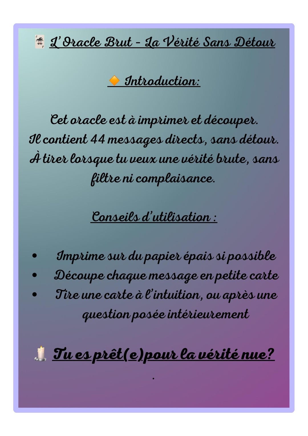 Oracle Brut – Printable PDF – 44 Cut-out Cards – Powerful Intuitive ...