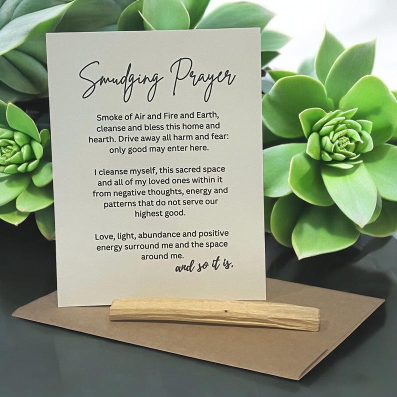 Smudging Prayer Card With Palo Santo Stick, Spiritual Energy Cleansing ...