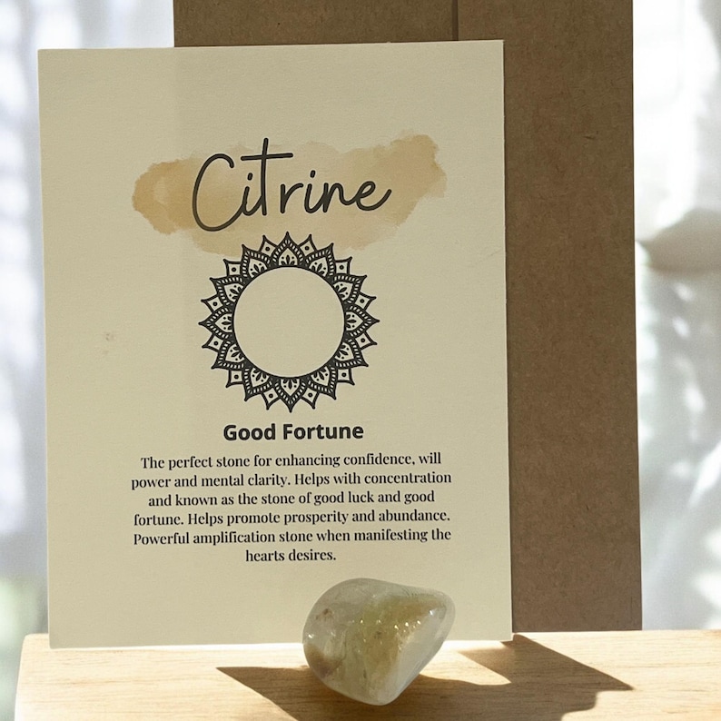 Citrine Crystal Meaning Card With Healing Stone, Abundance Energy ...