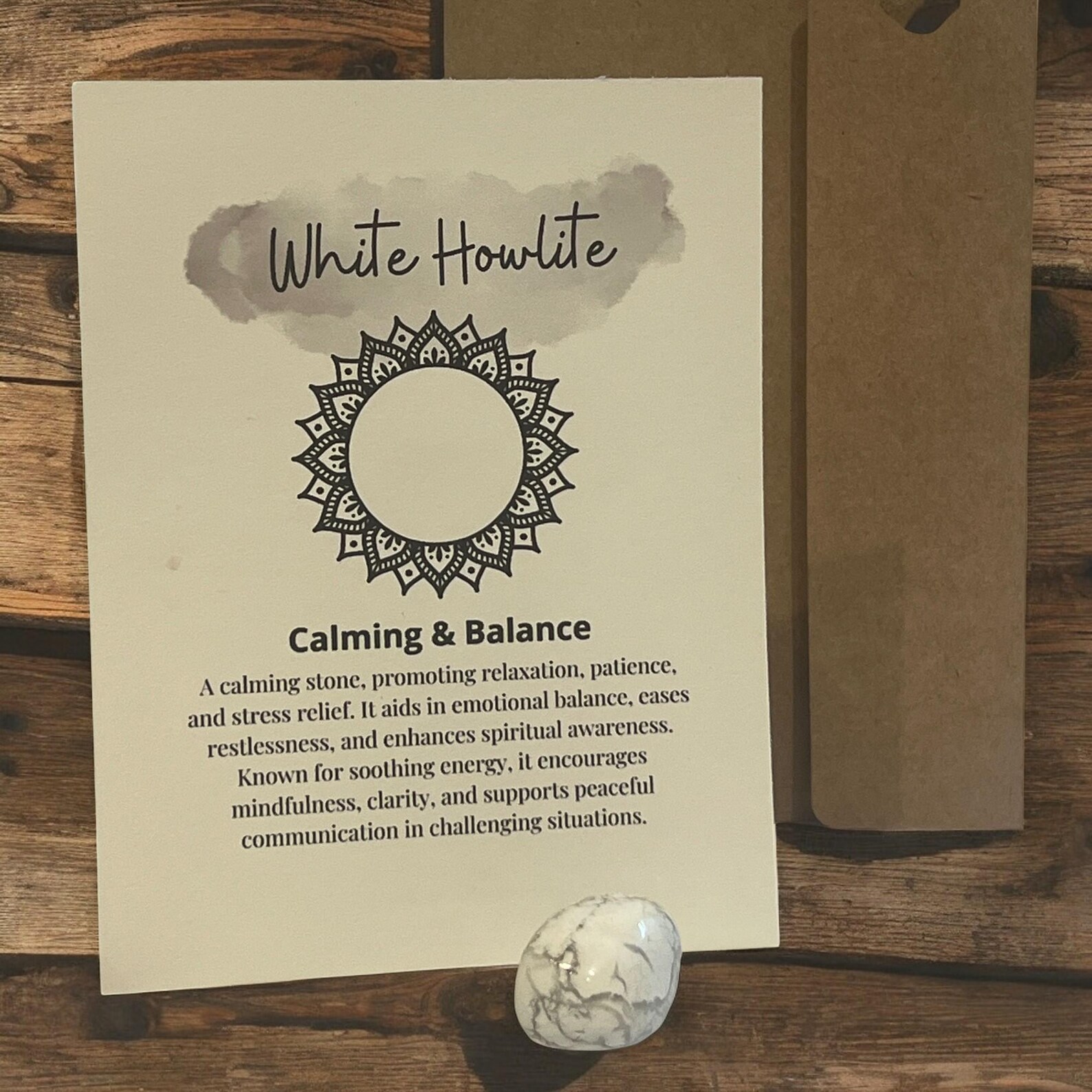White Howlite Crystal Meaning Card With Tumbled Stone: Meditation Aid ...