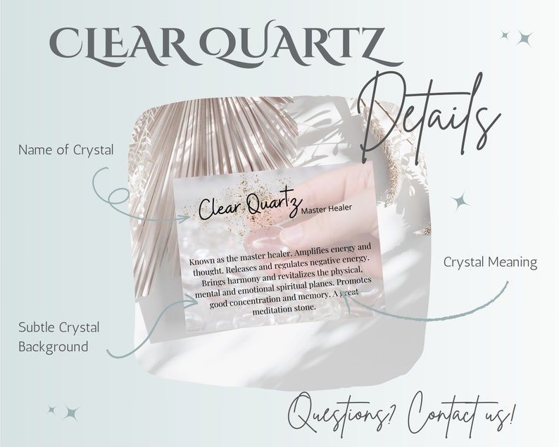 Clear Quartz Crystal Meaning Card, Metaphysical Stone Gifts, Crystal ...