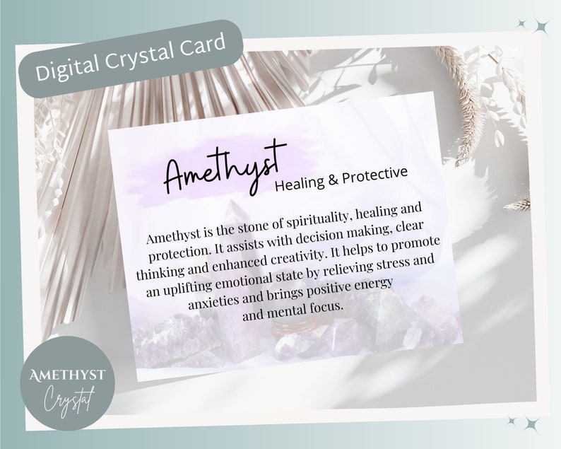 Amethyst Crystal Meaning Card, Metaphysical Stone Gifts, Crystal ...