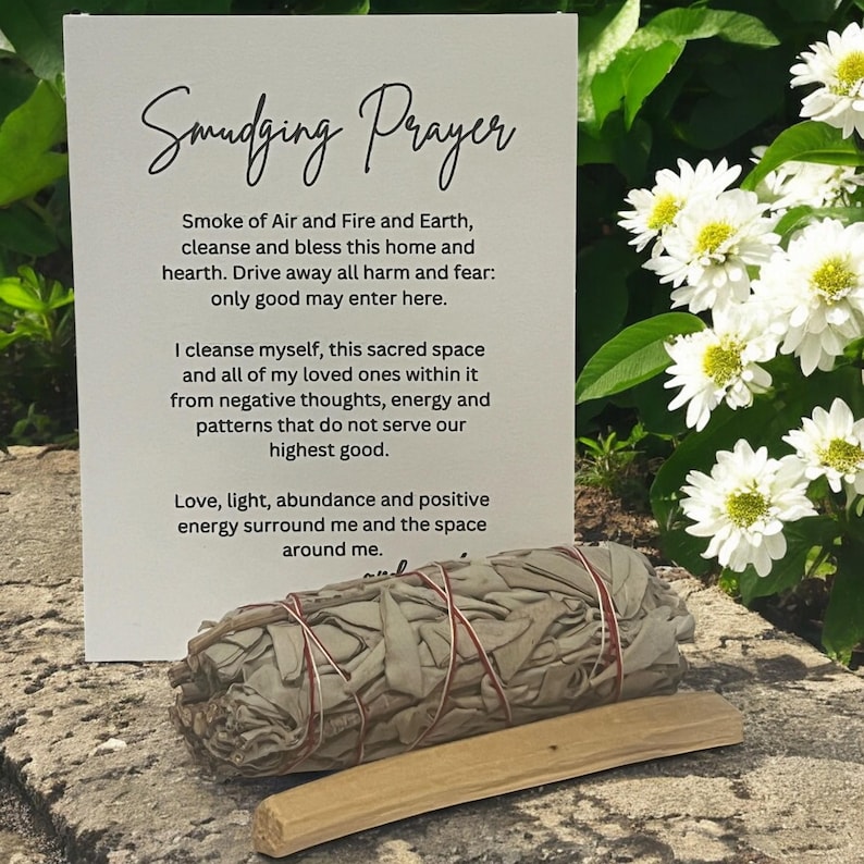 Smudging Prayer Card With Sage and Palo Santo, Spiritual Cleansing ...