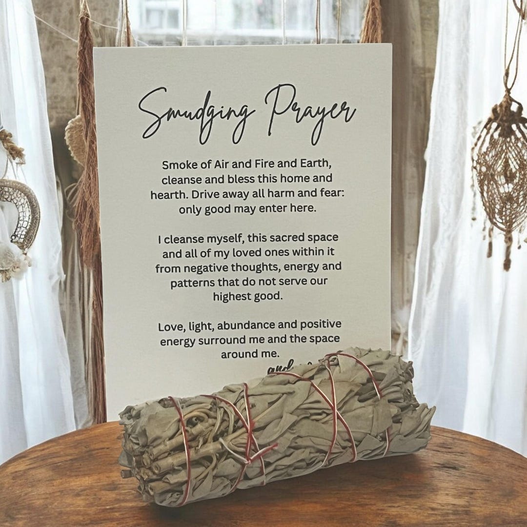 Smudging Ritual Card With Sage Wand, Spiritual Cleansing Meditation ...