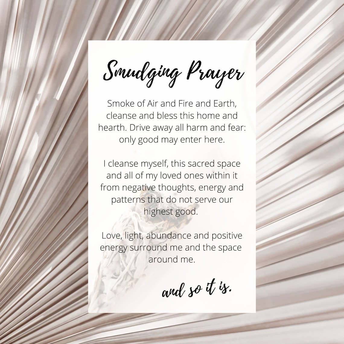 Printable Sage Smudge Prayer Card, Smudging Wand Cleansing Ritual ...
