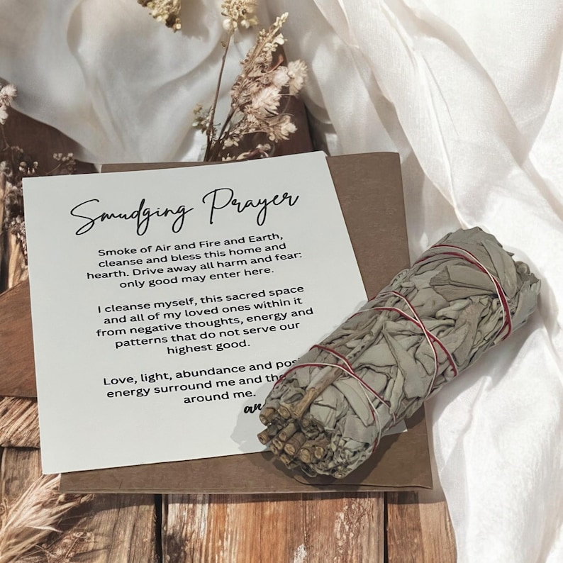 Smudging Prayer Card With Sage and Palo Santo, Spiritual Cleansing ...
