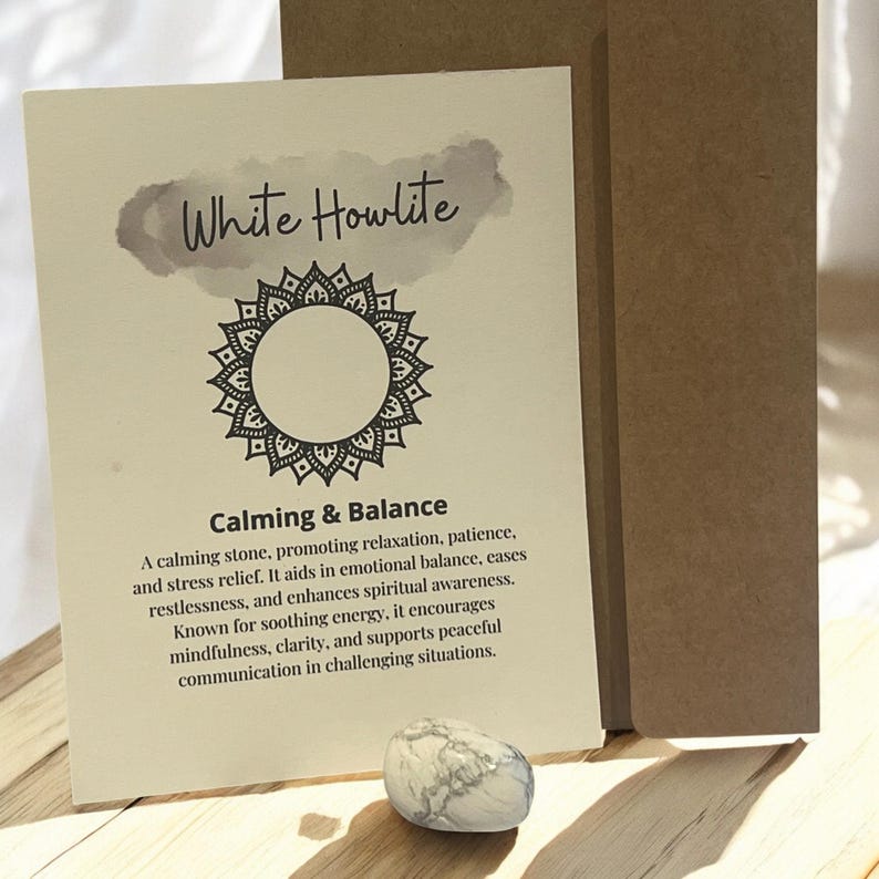 White Howlite Crystal Meaning Card With Tumbled Stone: Meditation Aid ...