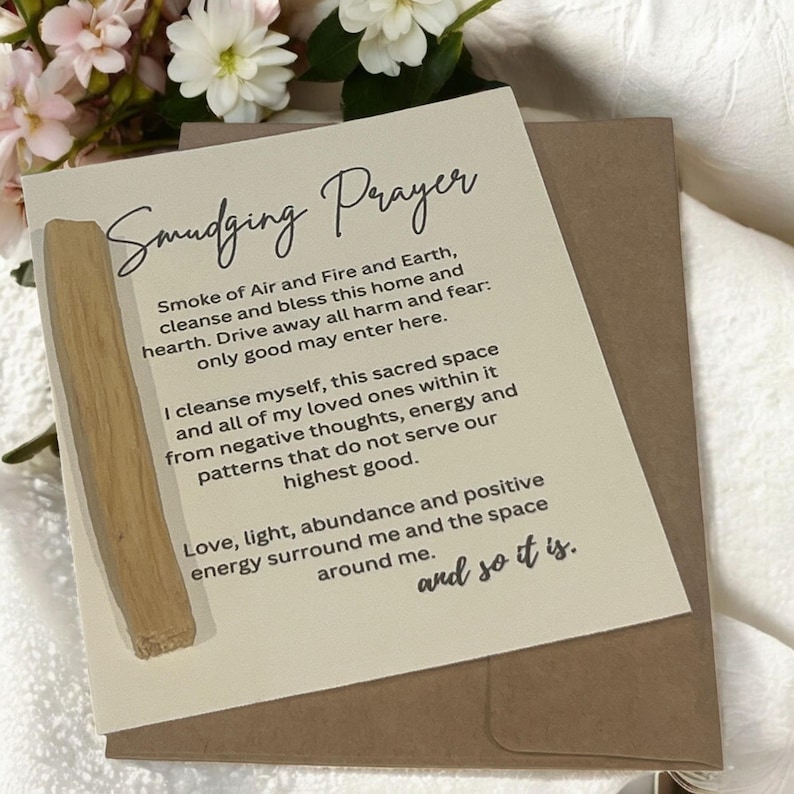 Smudging Prayer Card With Palo Santo Stick, Energy Cleansing, Stocking ...