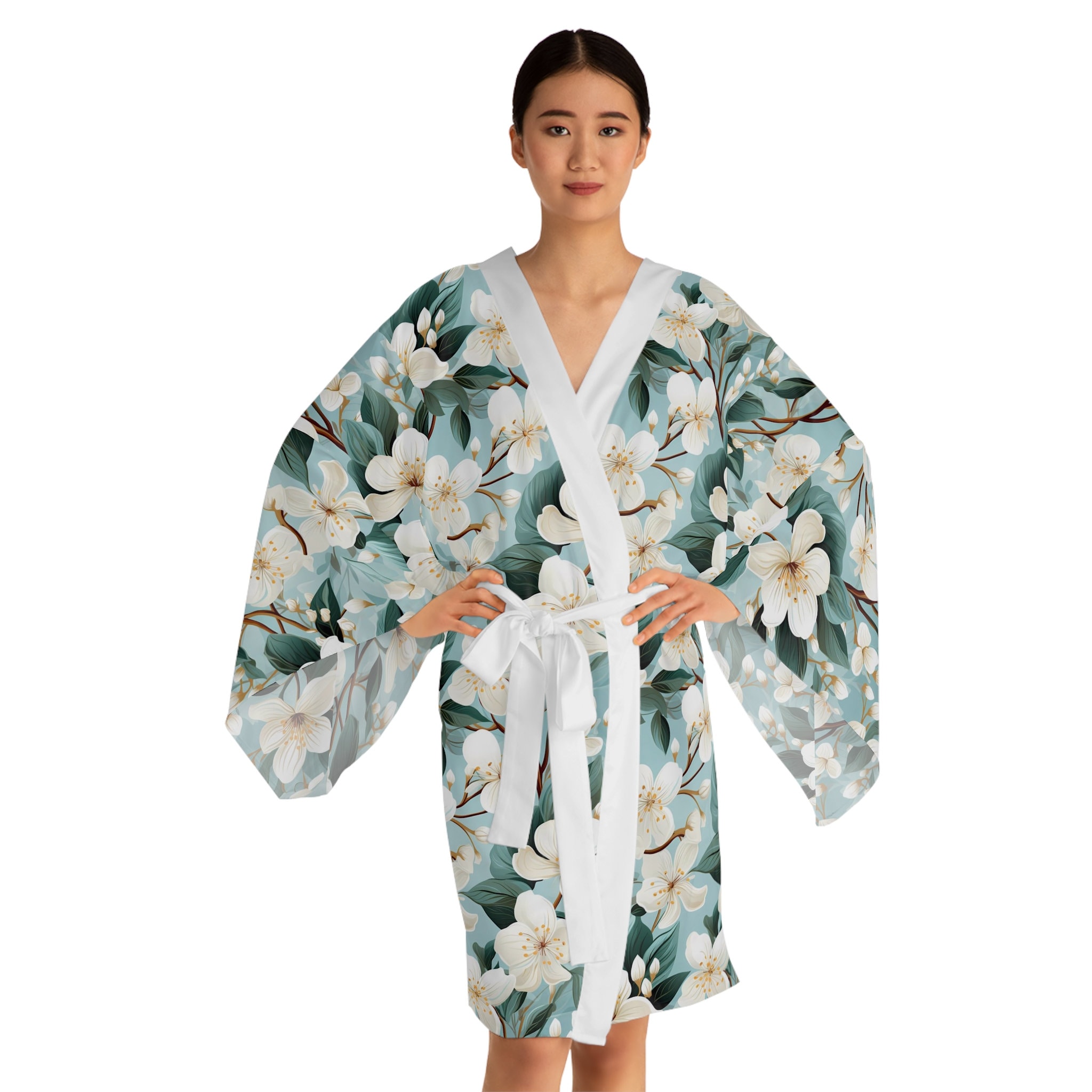 Hawaiian White Plumeria Long Sleeve Kimono Robe - Etsy