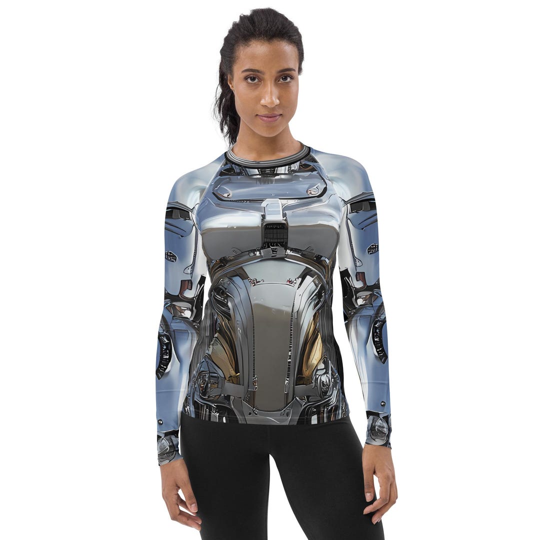 Women's Silver Robotic Rash Guard - Etsy