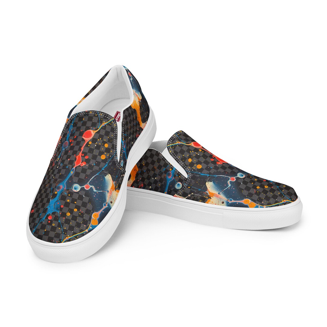Men's Paint Spattered Checks Slip-on Canvas Shoes - Etsy