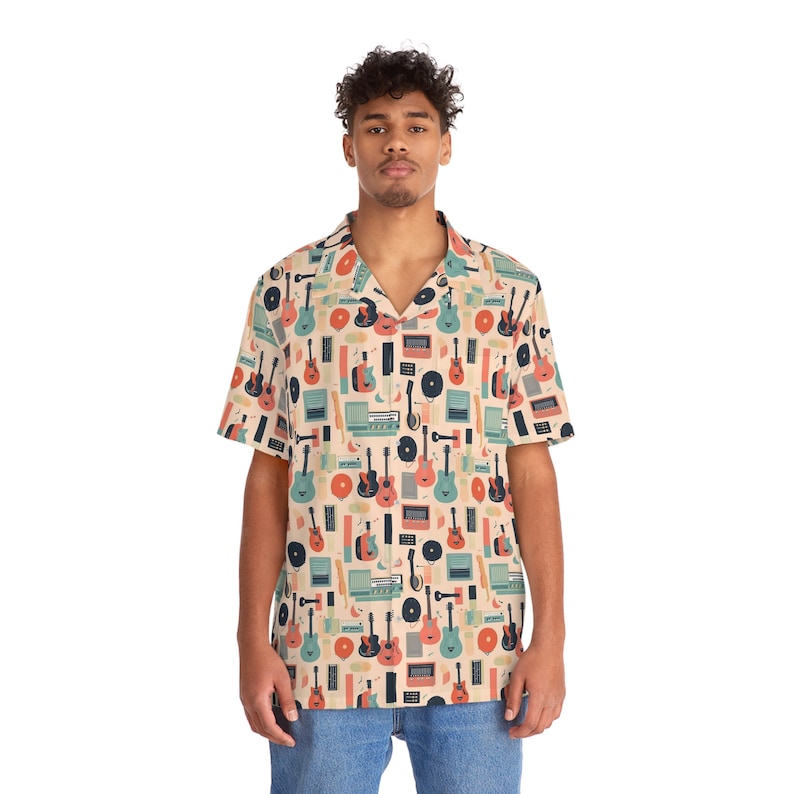 Retro Musical Instruments Pattern Men's Hawaiian Shirt - Etsy