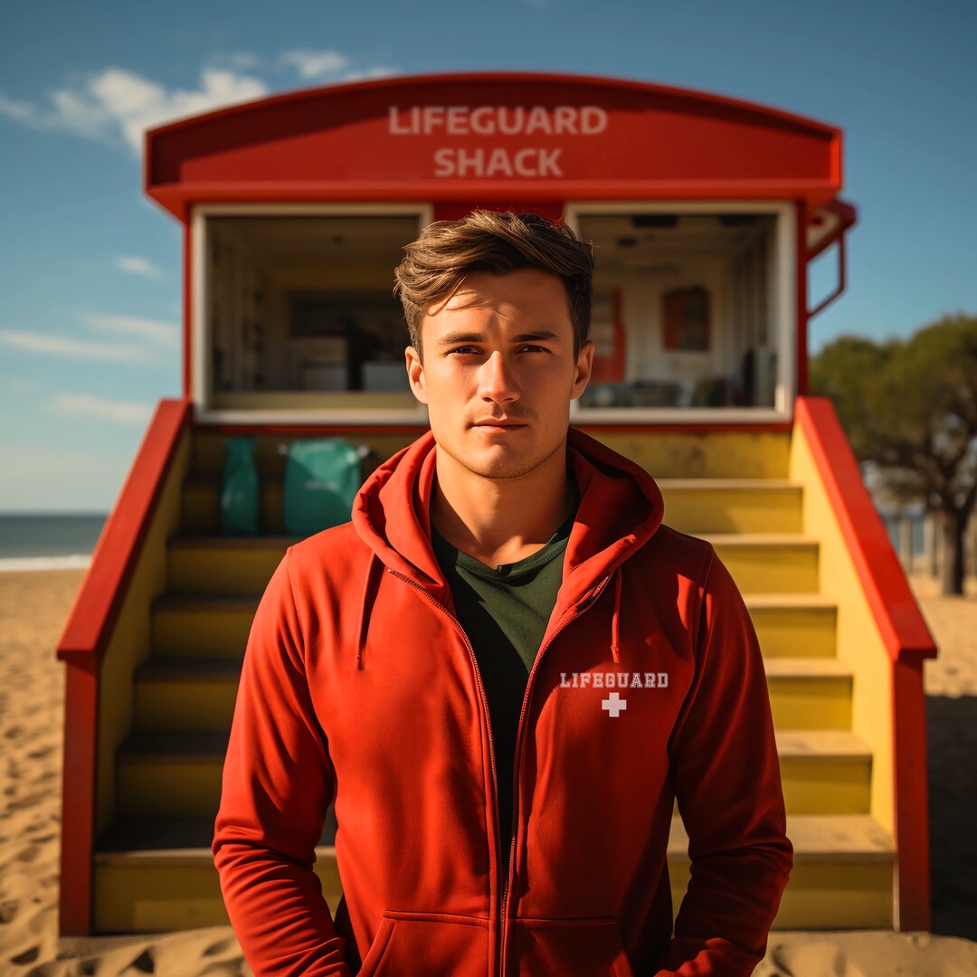 Red Lifeguard Two Sided Hooded Zip Sweatshirt - Etsy